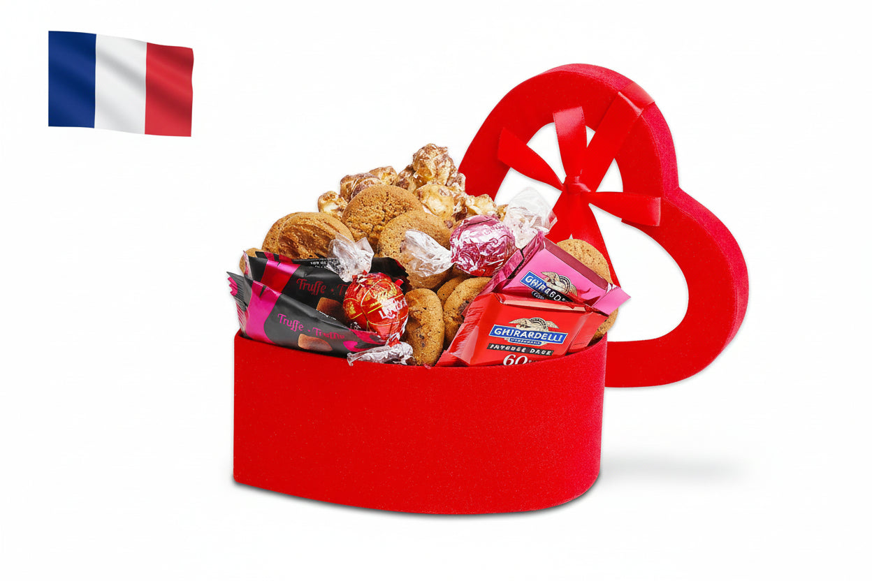 French Heart Shaped Box of Chocolates Gift Basket
