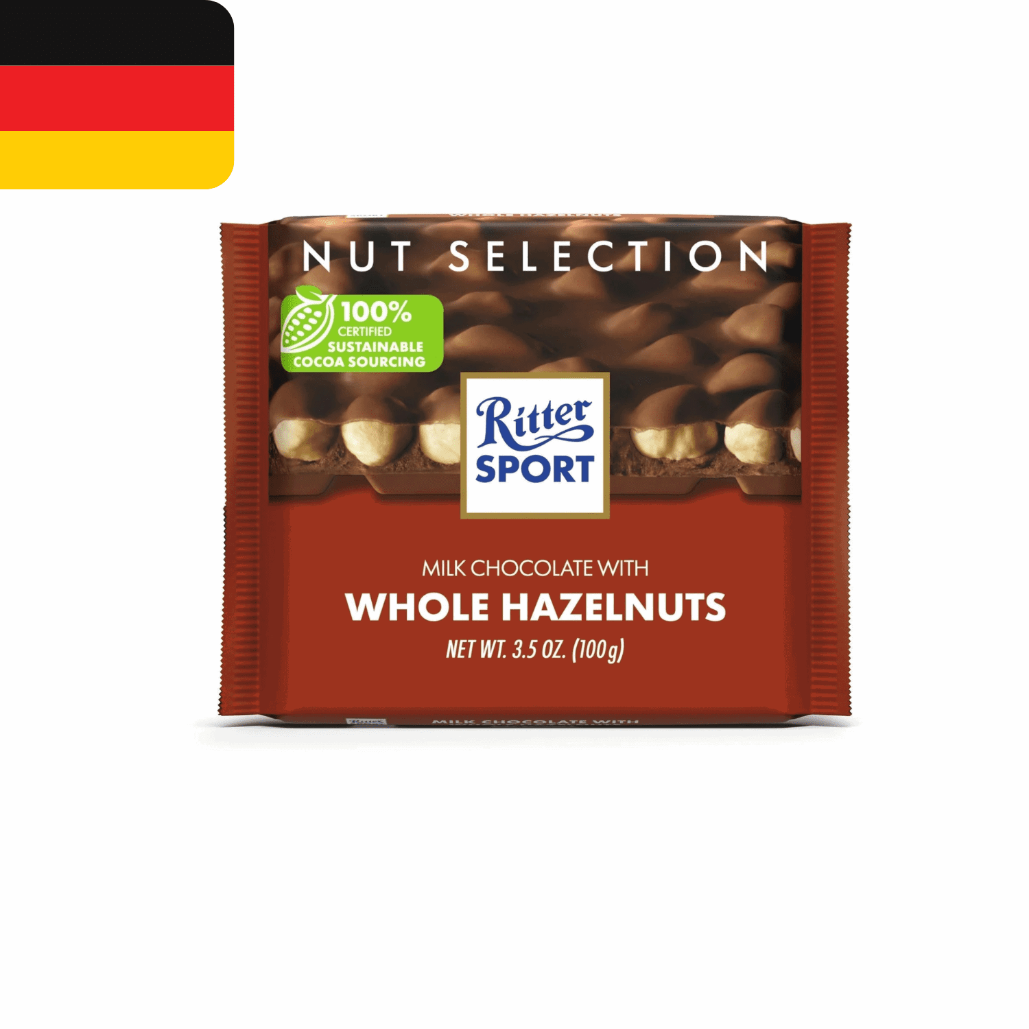 German Ritter Sport Milk Chocolate with Whole Hazelnuts – 3.5oz 100g